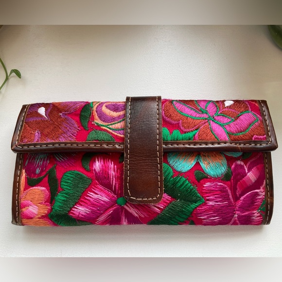 Bags | Large Embroidered Wallet With Leather Detailing And Magnetic ...